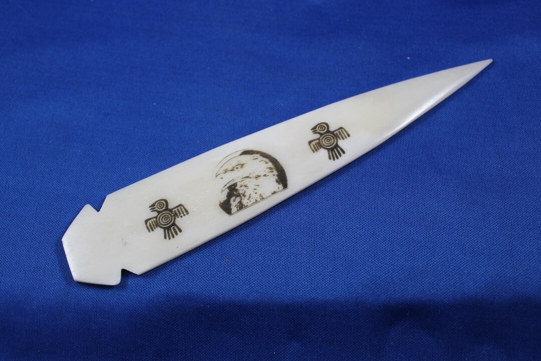 Bone Spear Point, 7 Inch Spear, Etched Eagle Design, Tribal Design ...