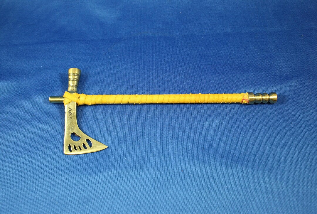 Mini Tomahawk Pipe, Golden Brown Leather Wrapped, Native Inspired Decor ...