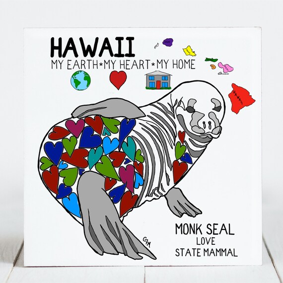 Ceramic Coaster Hawaii State Symbols Monk Seal Love - Etsy
