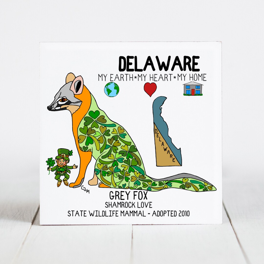 Ceramic Coaster, Delaware, State Symbols, Grey Fox, Shamrock Love ...