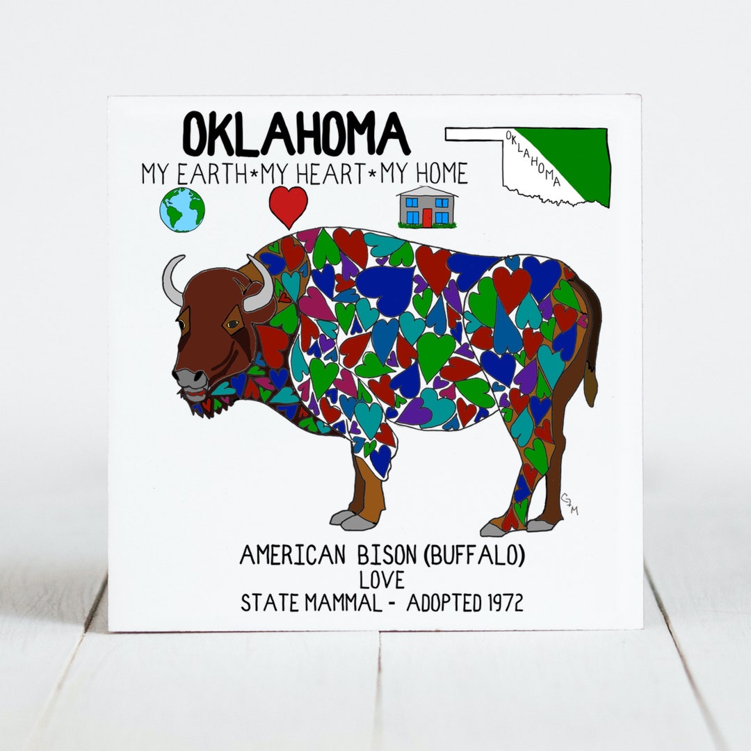 Ceramic Coaster Oklahoma State Symbols Bison Love Ceramic - Etsy
