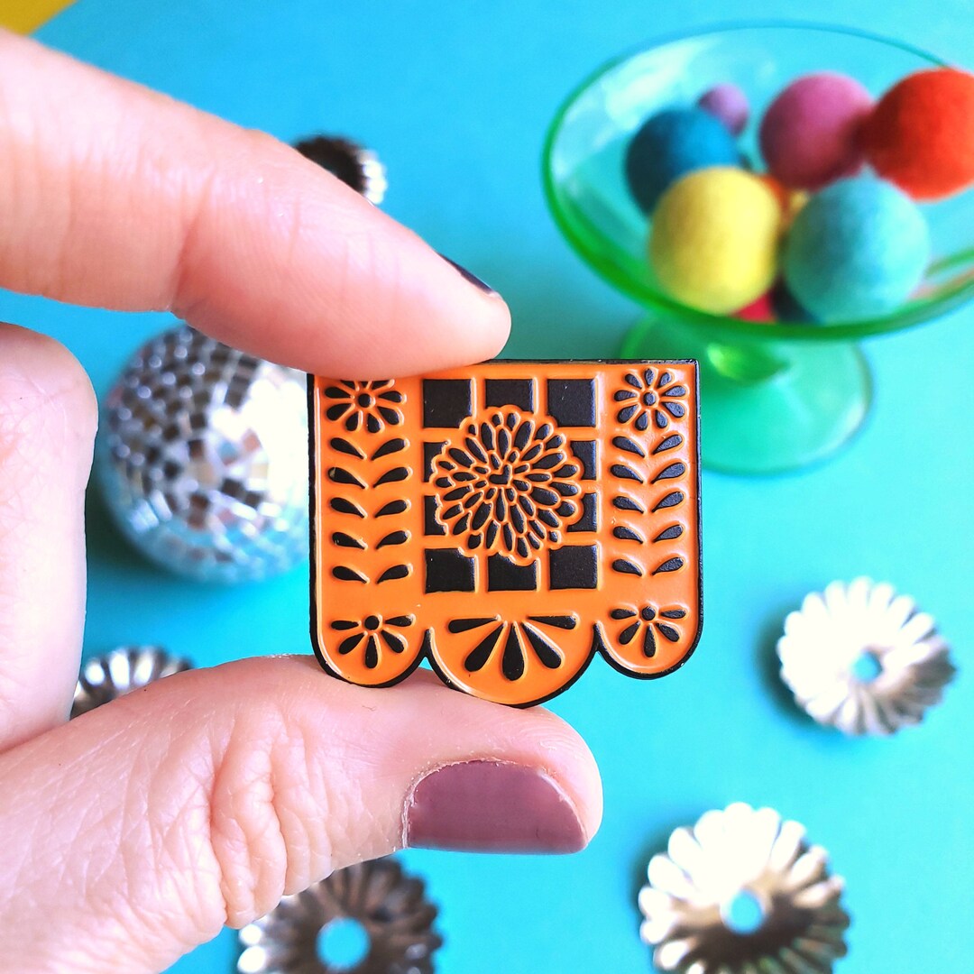 Papel Picado Enamel Pin - Lapel Pin Day of the Dead, Halloween, Dia De ...