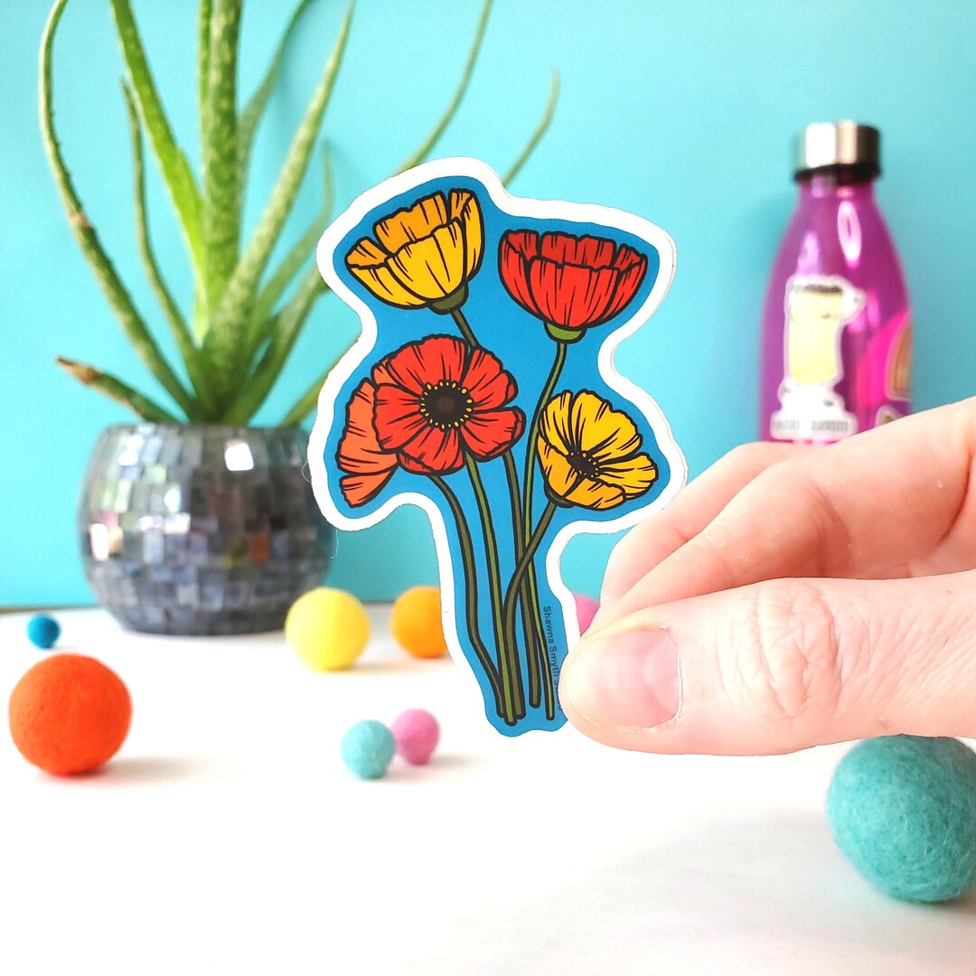 Poppies Vinyl Sticker Gift for Friend, Waterproof Sticker, Gift for ...