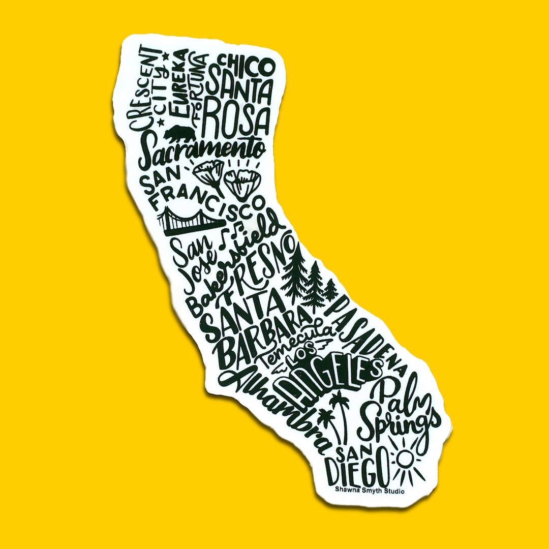 California Cities Vinyl Sticker Gift for Friend, Waterproof Sticker ...