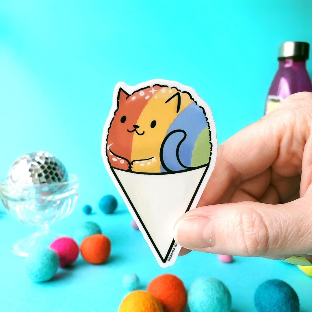 Cool Cat Snowcone Rainbow Vinyl Sticker (cute Cat Sticker, Cat Gift ...