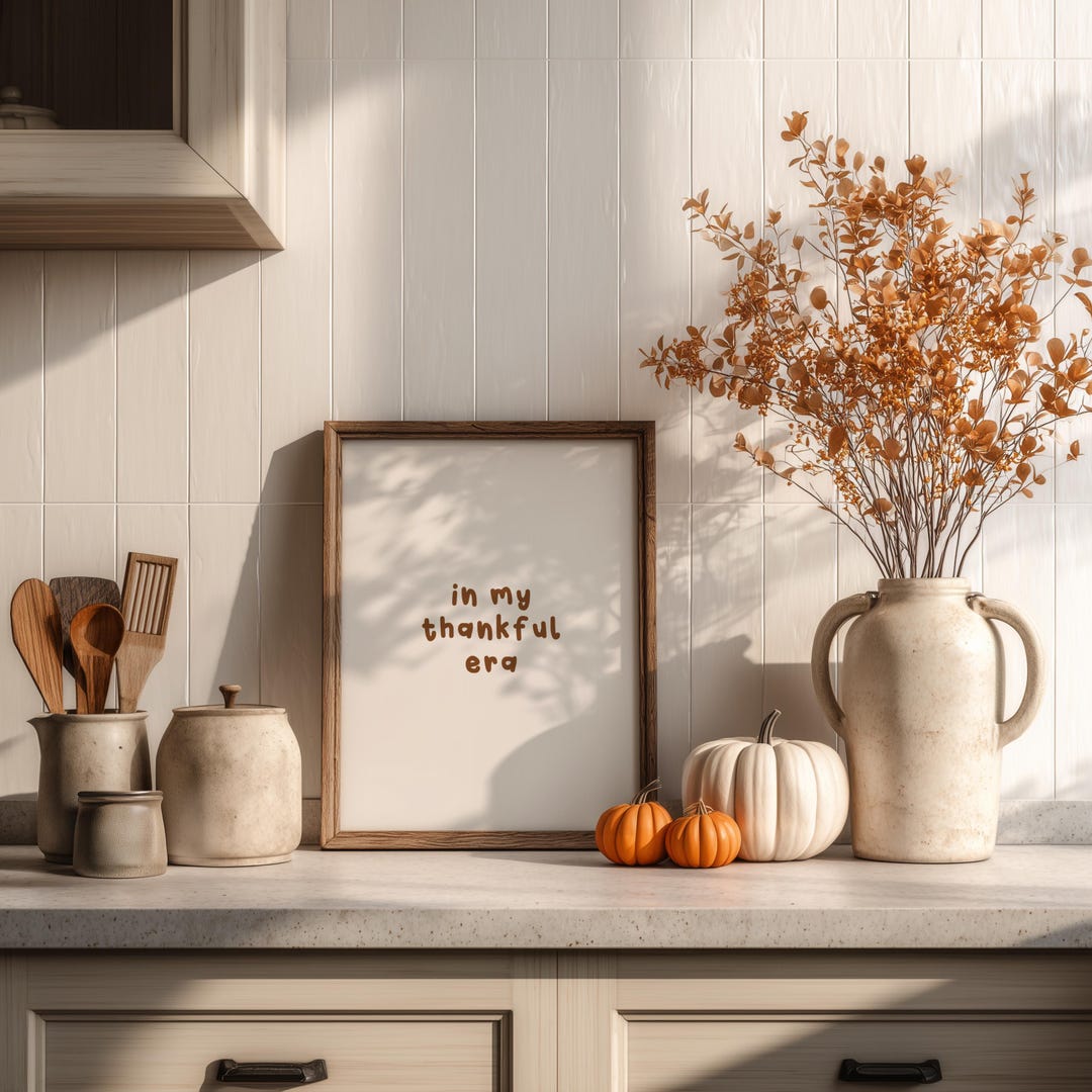 In My Thankful Era Wall Art Printable, Neutral Holiday Decor ...