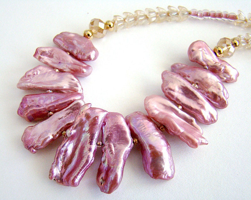 Collier Romance, Collier de Perles En Bâton Rose, Collier en Verre ...
