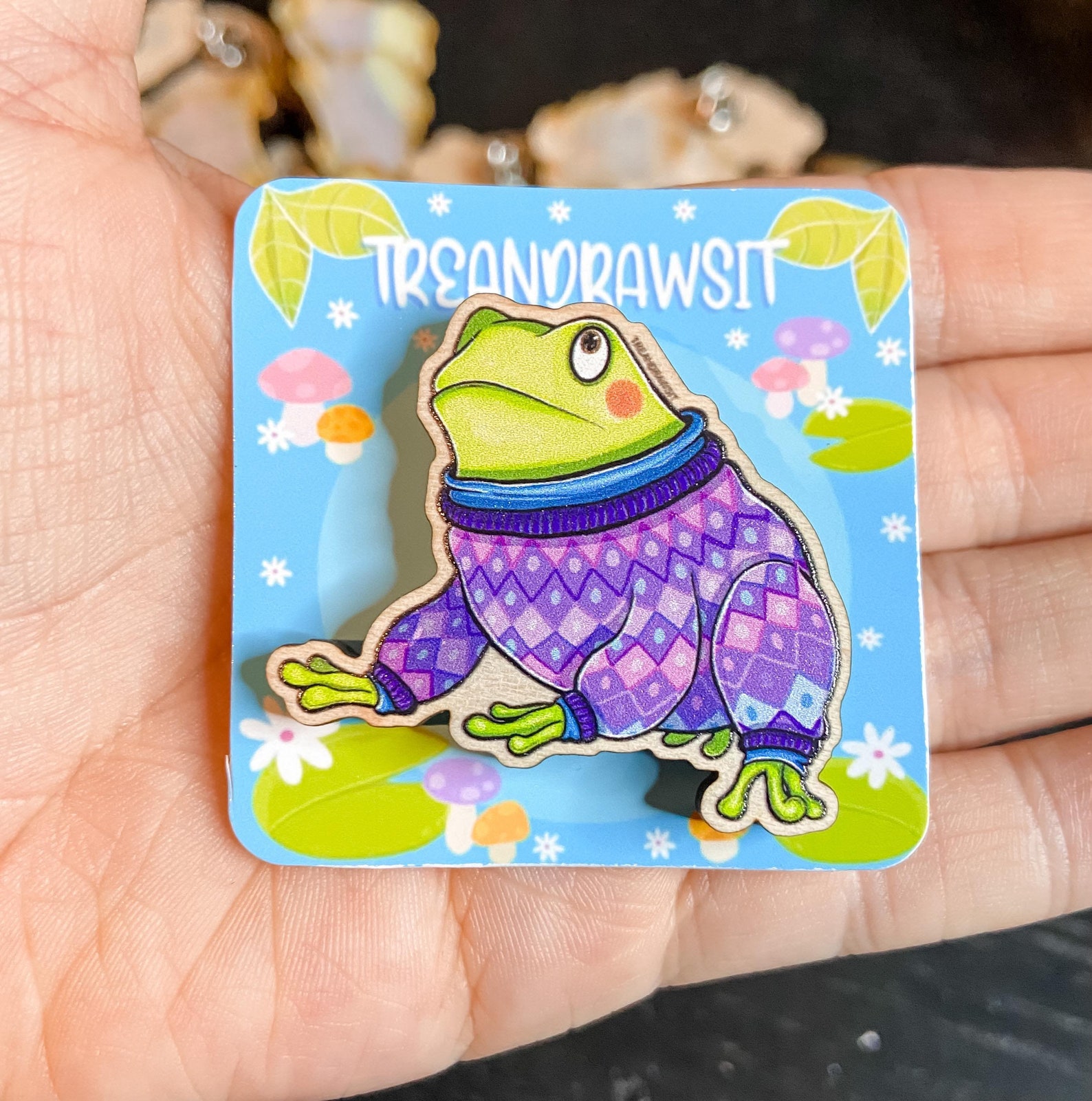 Cosy Frog in a Sweater Cottagecore Wildlife Reptiles Wooden - Etsy