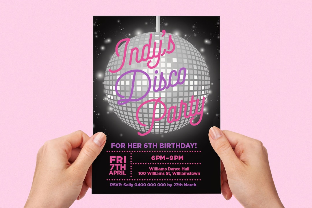 Disco Invite Printable Personalised Invitation Childs Kids Invite Disco ...