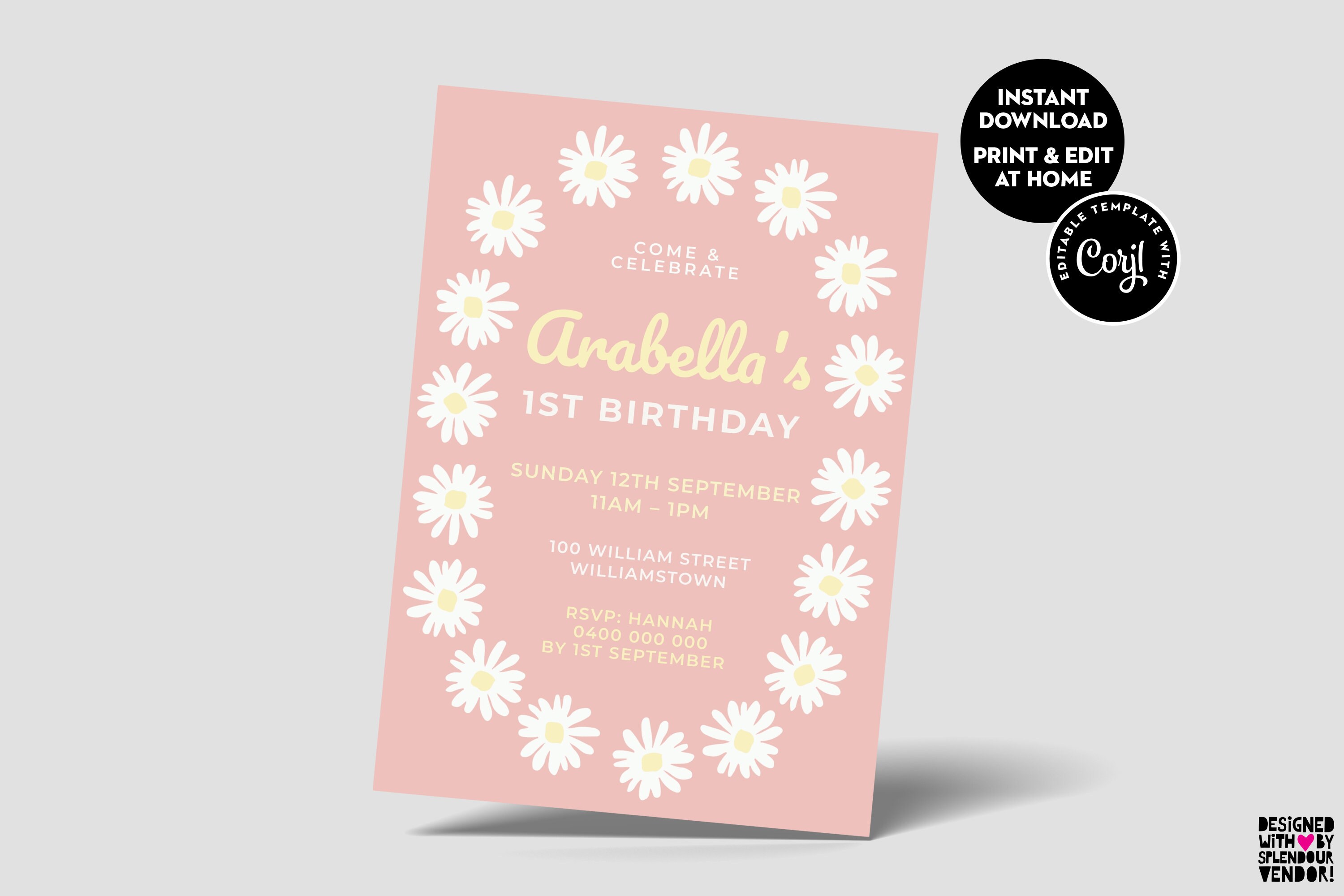 Invitations Paper & Party Supplies Daisy 1st Birthday Invitation ...