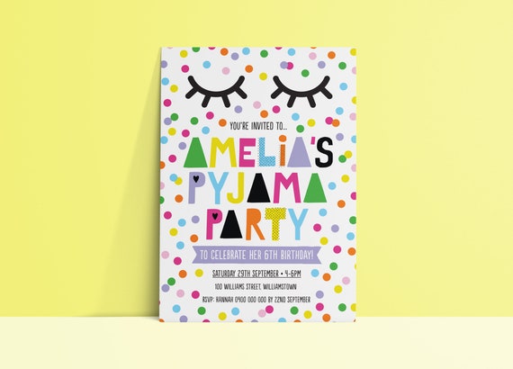 Pyjama Party Sleepover Invite Printable Personalised | Etsy