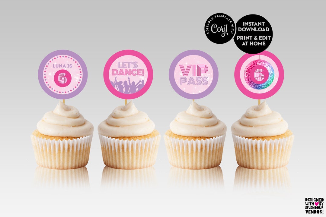Disco Cupcake Toppers Star Dance Party Birthday Decorations Printable ...