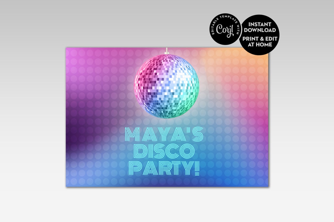 Disco Ball Blue Purple Poster Instant Edit and Download Corjl - Etsy