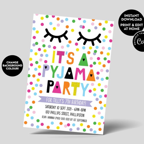 Pyjama Party Sleepover Invite Printable Personalised - Etsy