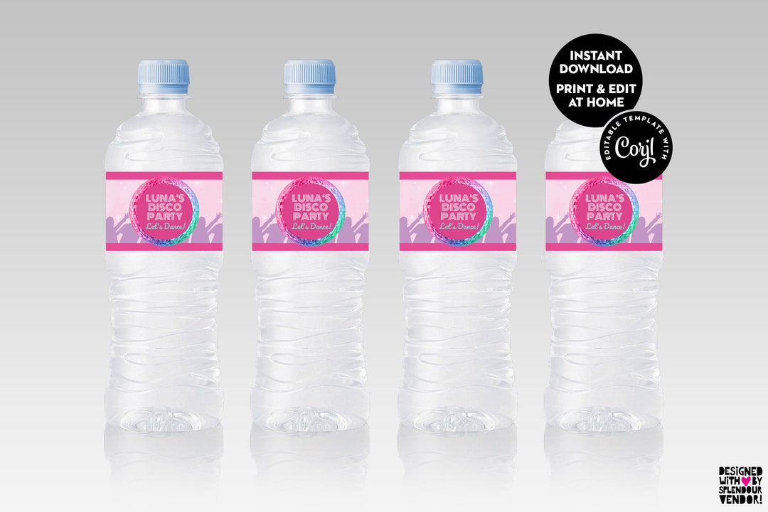 Disco Water Bottle Labels Dance Party Instant Edit & Download Corjl ...