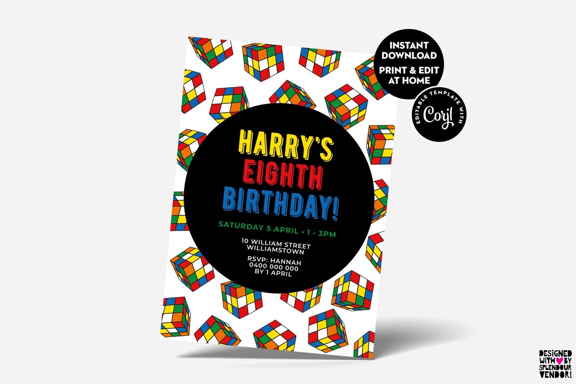 Rubik's Cube Party Invite Instant Edit & Download - Etsy
