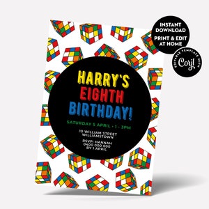 Rubik's Cube Party Invite Instant Edit & Download Corjl - Etsy