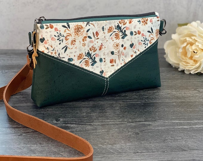 Emerald Cork Crossbody Purse With Watercolor Fall Floral - Etsy