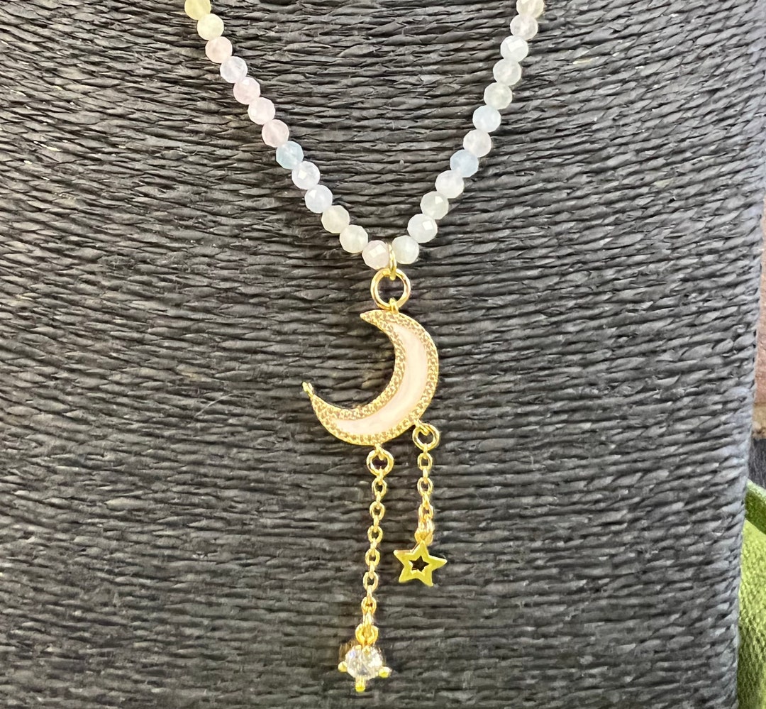 Crescent Moon on Morganite Beads - Etsy