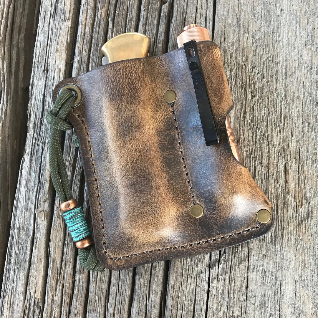 Handmade Leather EDC Carrier – Buck 112 & AA Flashlight, Custom Options ...