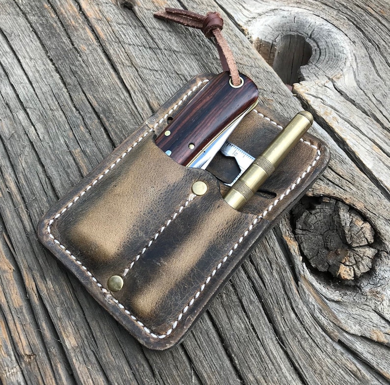 EDC-01L Leather Gear Caddy, Everyday Carry Your Bench Made Pocket Knife ...