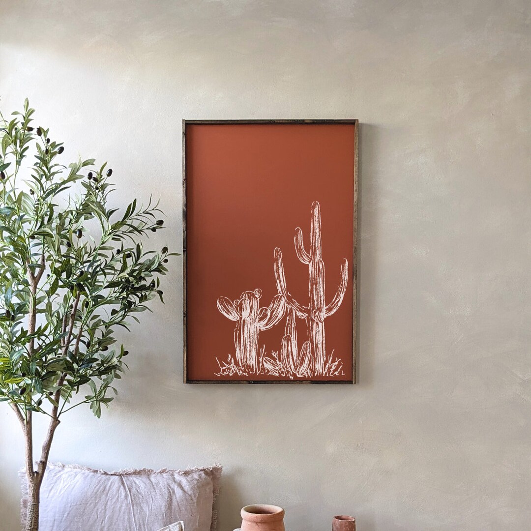 Cactus Framed Wood Sign | Southwestern Wall Art | Country Wood Sign ...