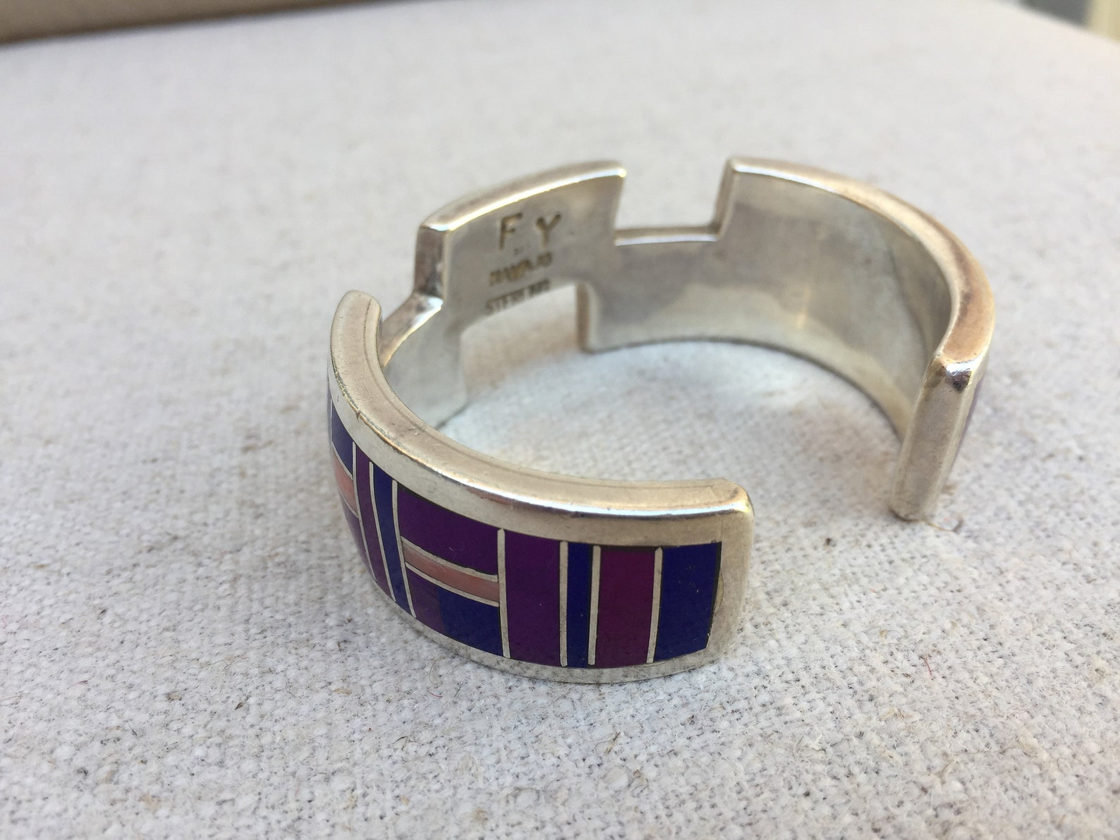 Frank and Louise Yazzie Navajo Inlay Cuff Bracelet Multi Stone Sterling ...