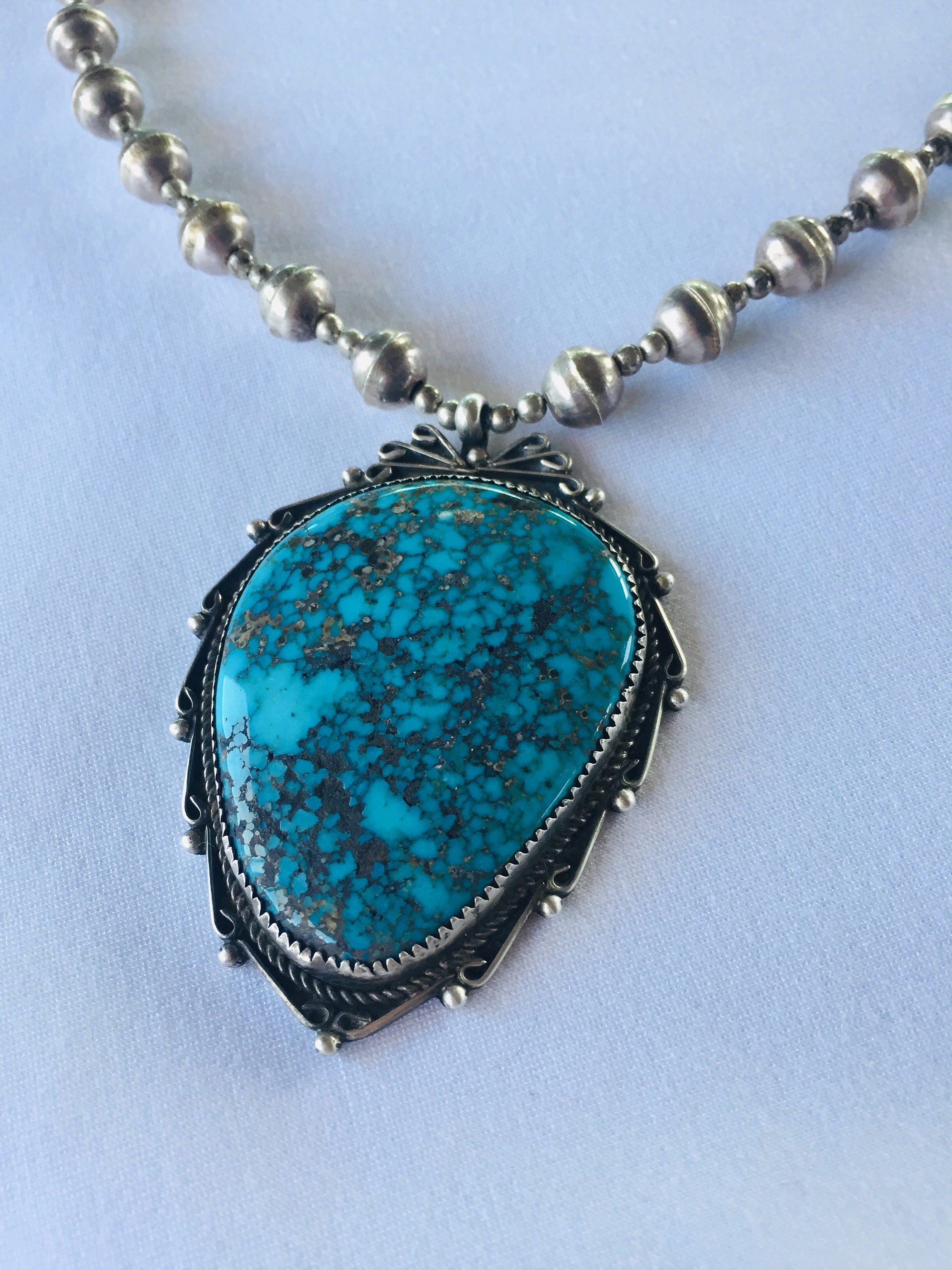Native American Navajo gem grade Bisbee Turquoise cabochon necklace ...