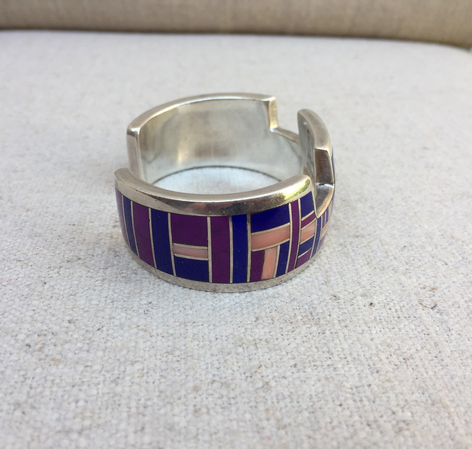 Frank and Louise Yazzie Navajo Inlay Cuff Bracelet Multi Stone Sterling ...