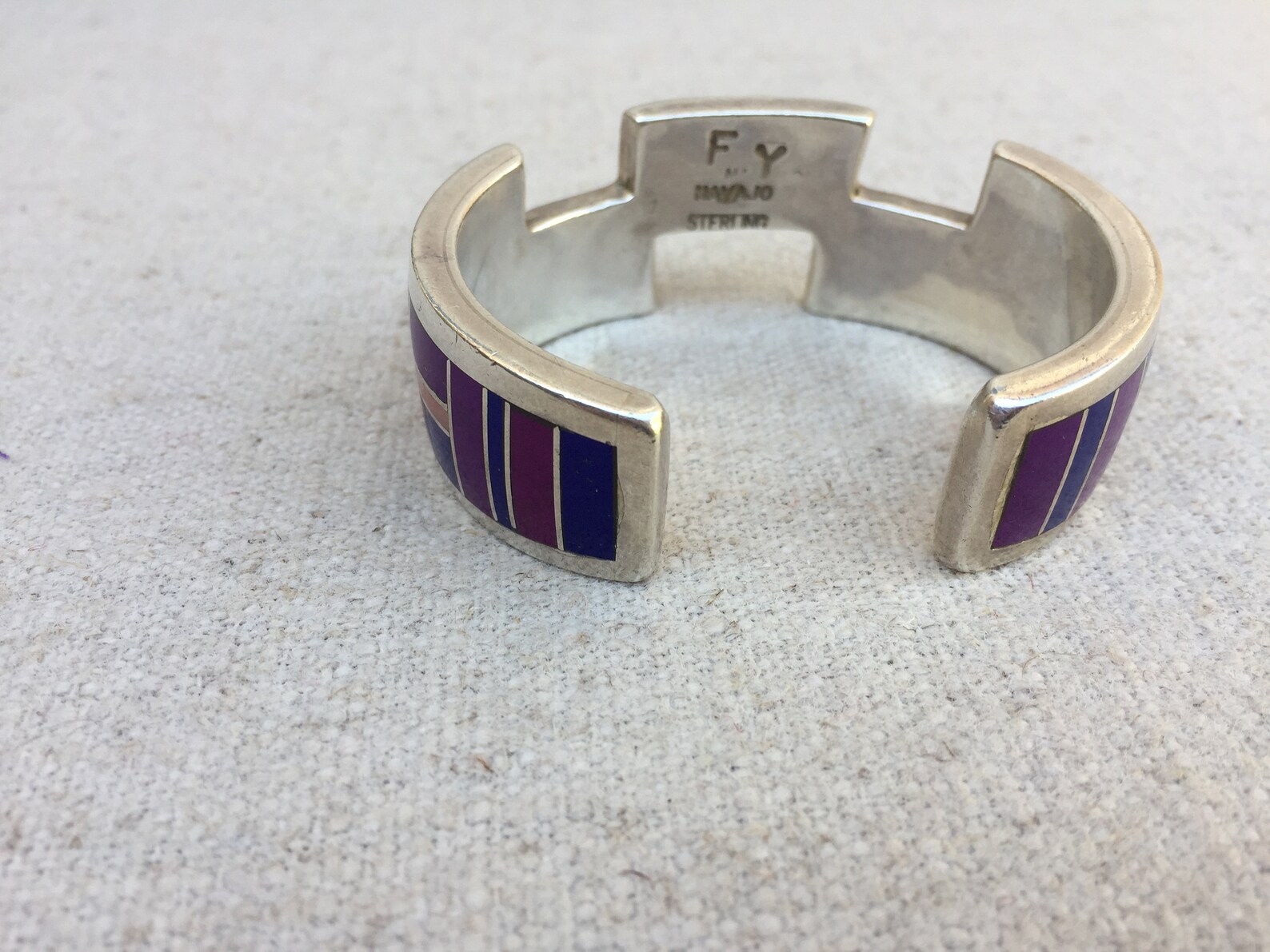 Frank and Louise Yazzie Navajo Inlay Cuff Bracelet Multi Stone Sterling ...