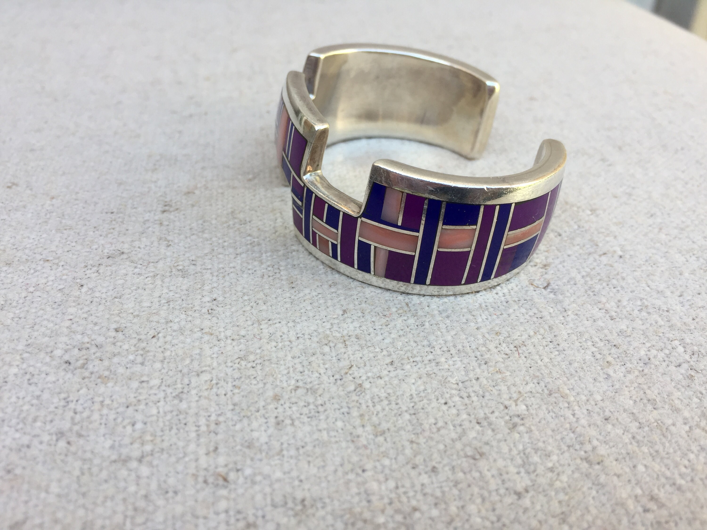 Frank and Louise Yazzie Navajo Inlay Cuff Bracelet Multi Stone Sterling ...
