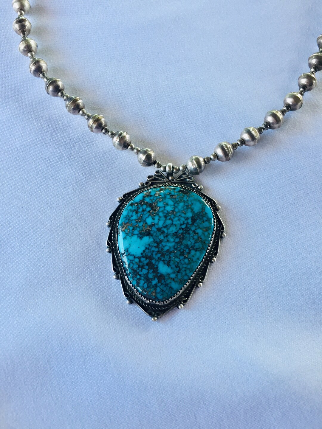 Native American Navajo Gem Grade Bisbee Turquoise Cabochon Necklace ...