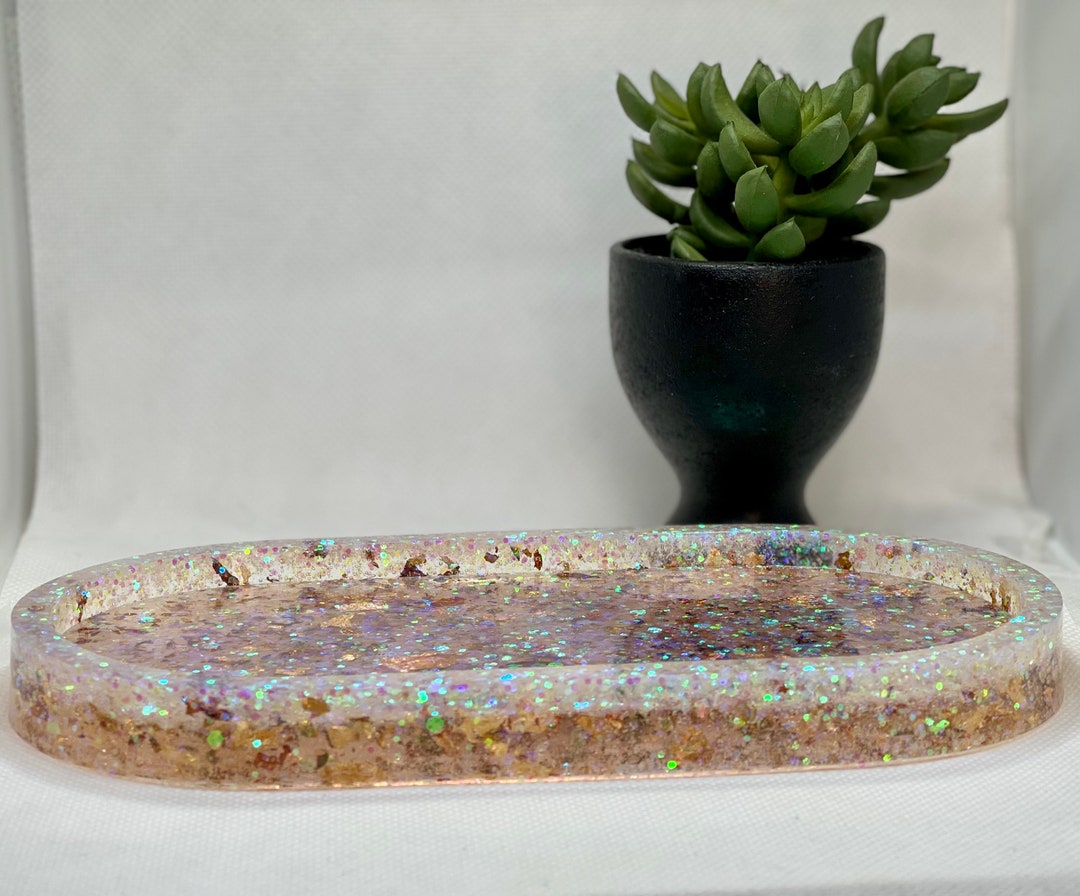 Handcrafted Iridescent Resin Oval Tray – Gold Flakes, Trinket Dish - Etsy