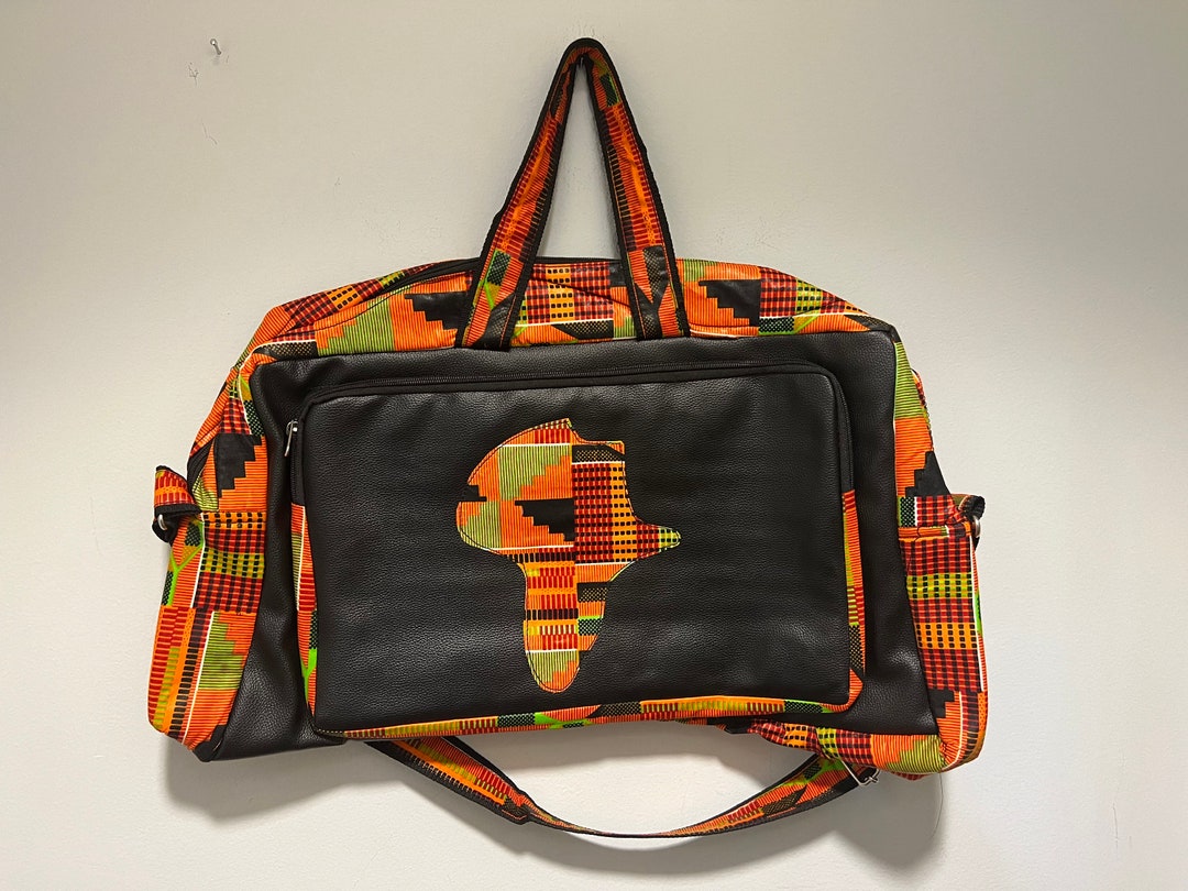 African Leather and Kente Duffle Bag African Map - Etsy