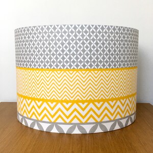 Yellow Grey Geometric Pattern Lampshade 40cm 30cm 25cm or 20cm Fabric ...