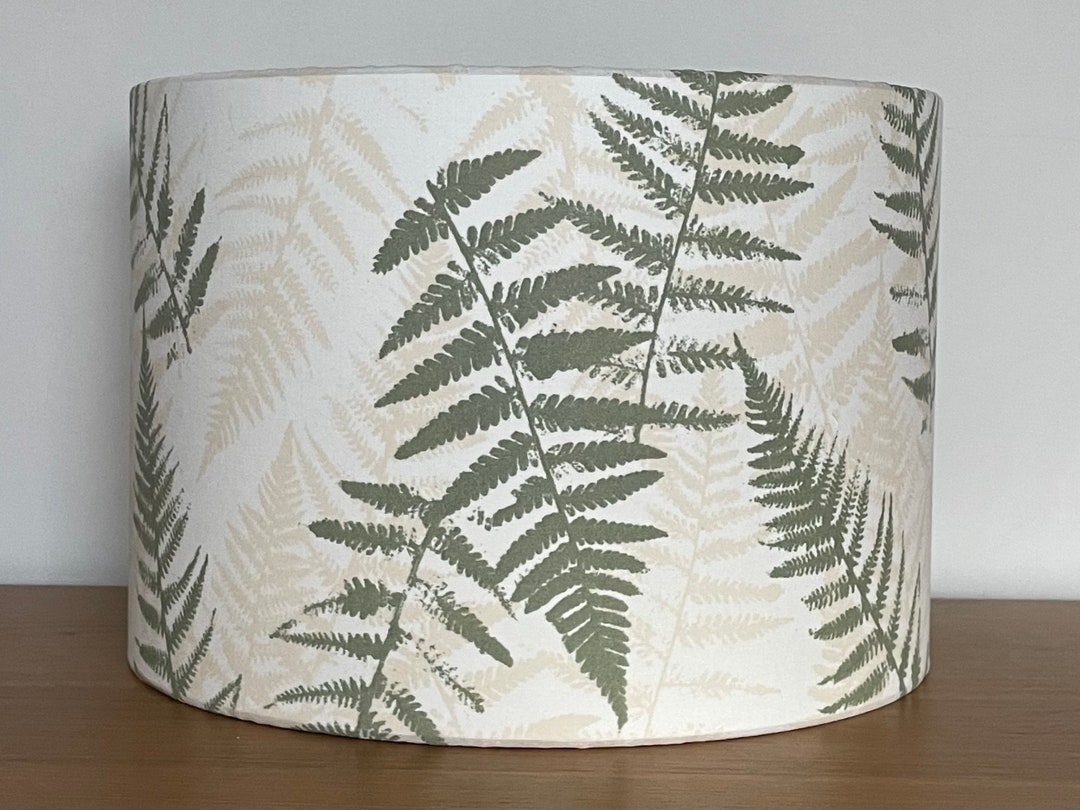 Fern Leaf Light Green Fabric Drum Lampshade Handmade Ceiling Pendant or ...