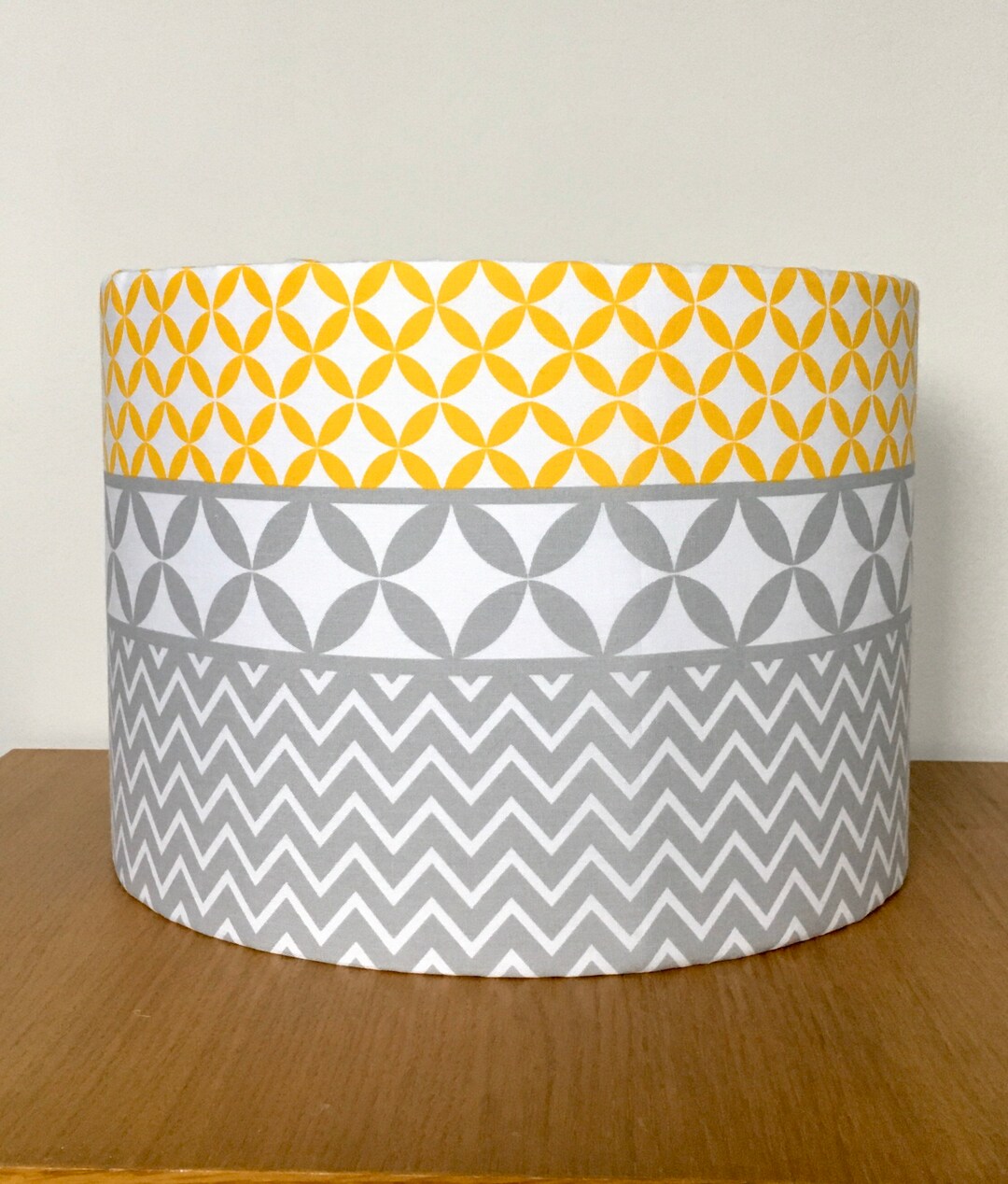 Yellow Grey Geometric Pattern Lampshade 40cm 30cm 25cm or 20cm Fabric ...
