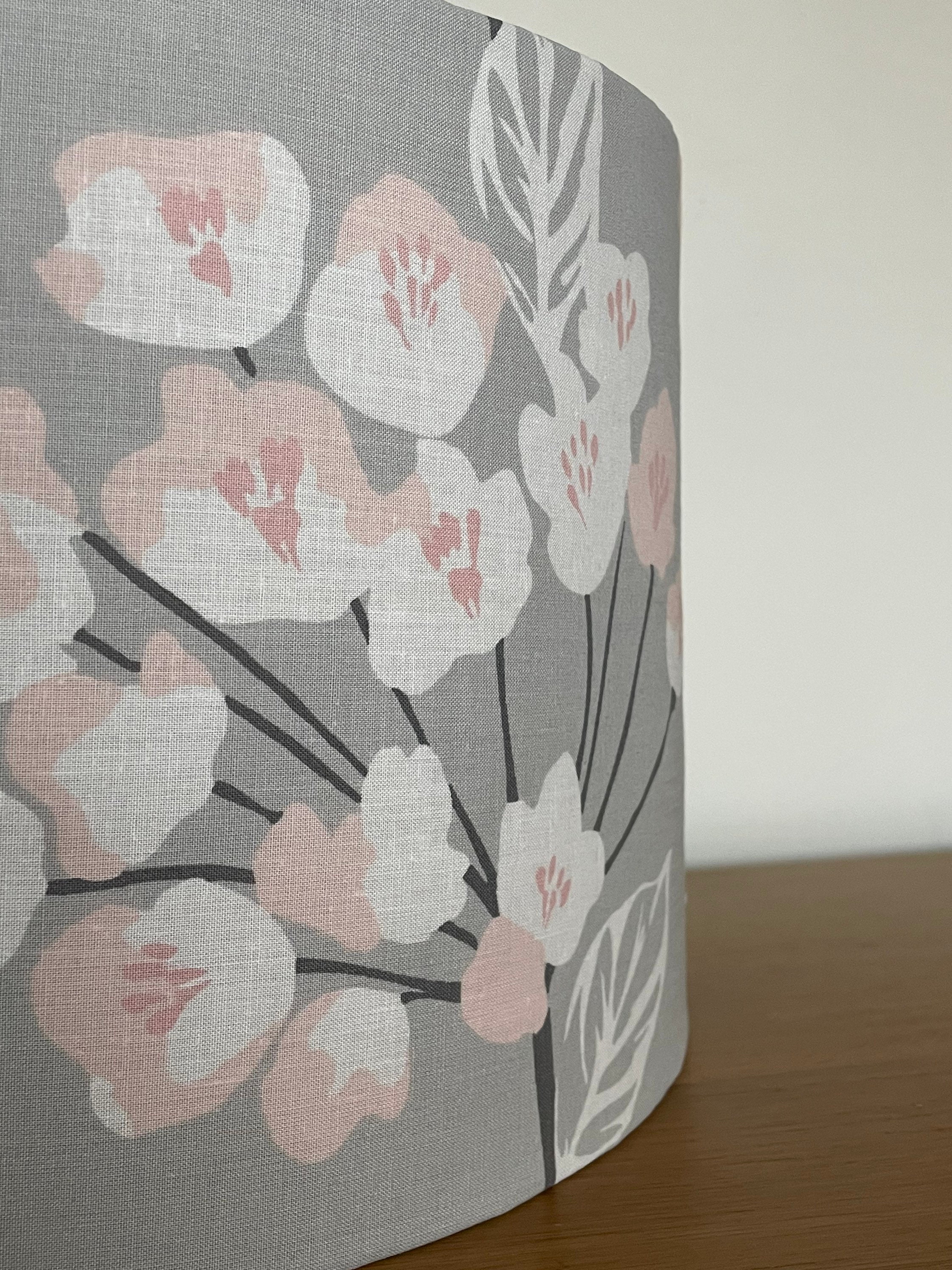Grey, Dusky Pink and White Lampshade Floral Leafy 40cm 30cm 25cm 20cm ...