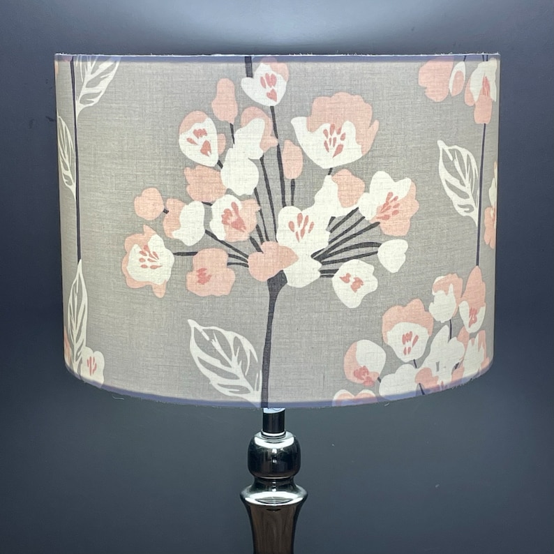 Grey, Dusky Pink and White Lampshade Floral Leafy 40cm 30cm 25cm 20cm ...