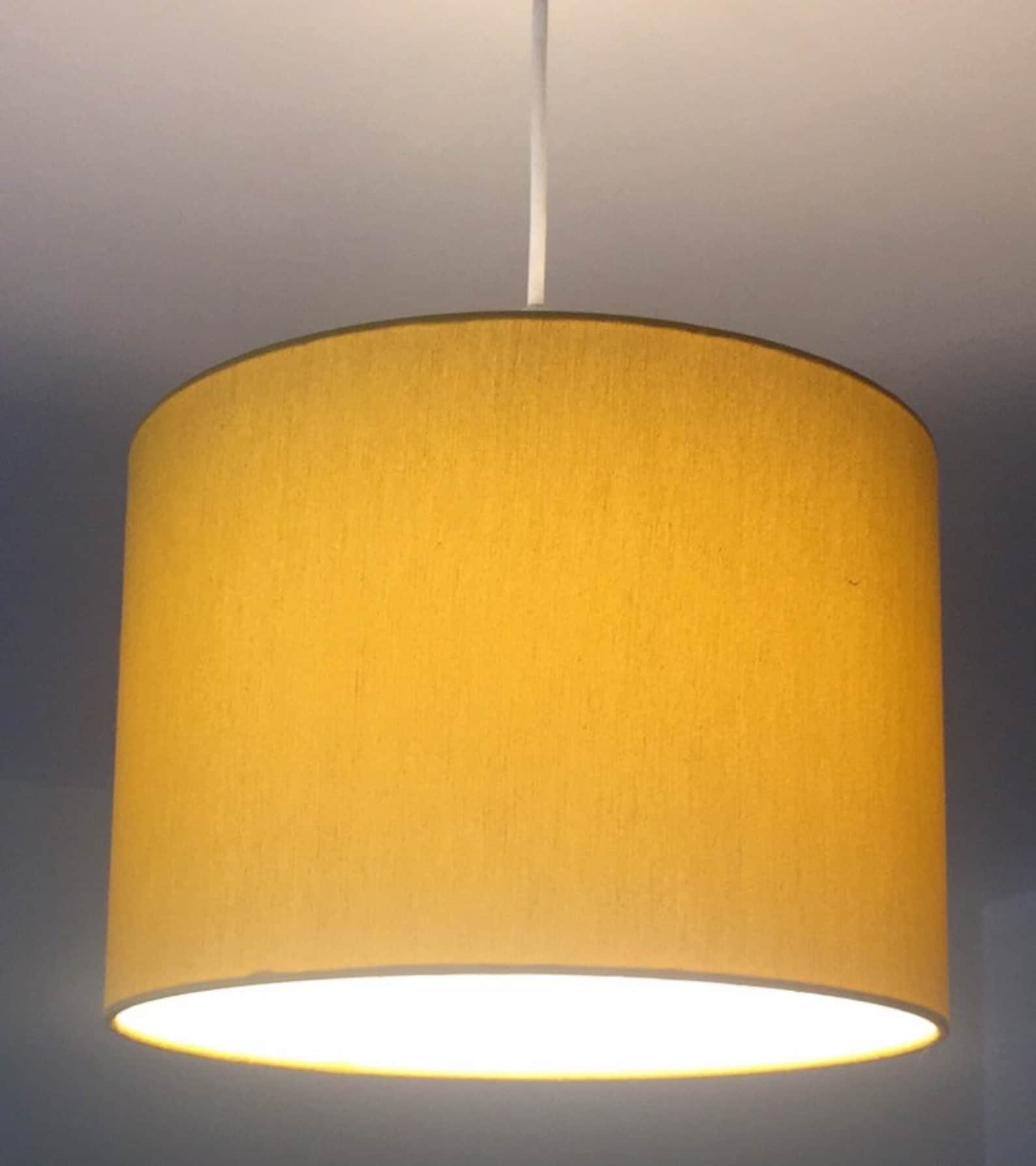 Mustard Yellow Lampshade Handmade Fabric Drum- Ceiling Pendant or Table ...