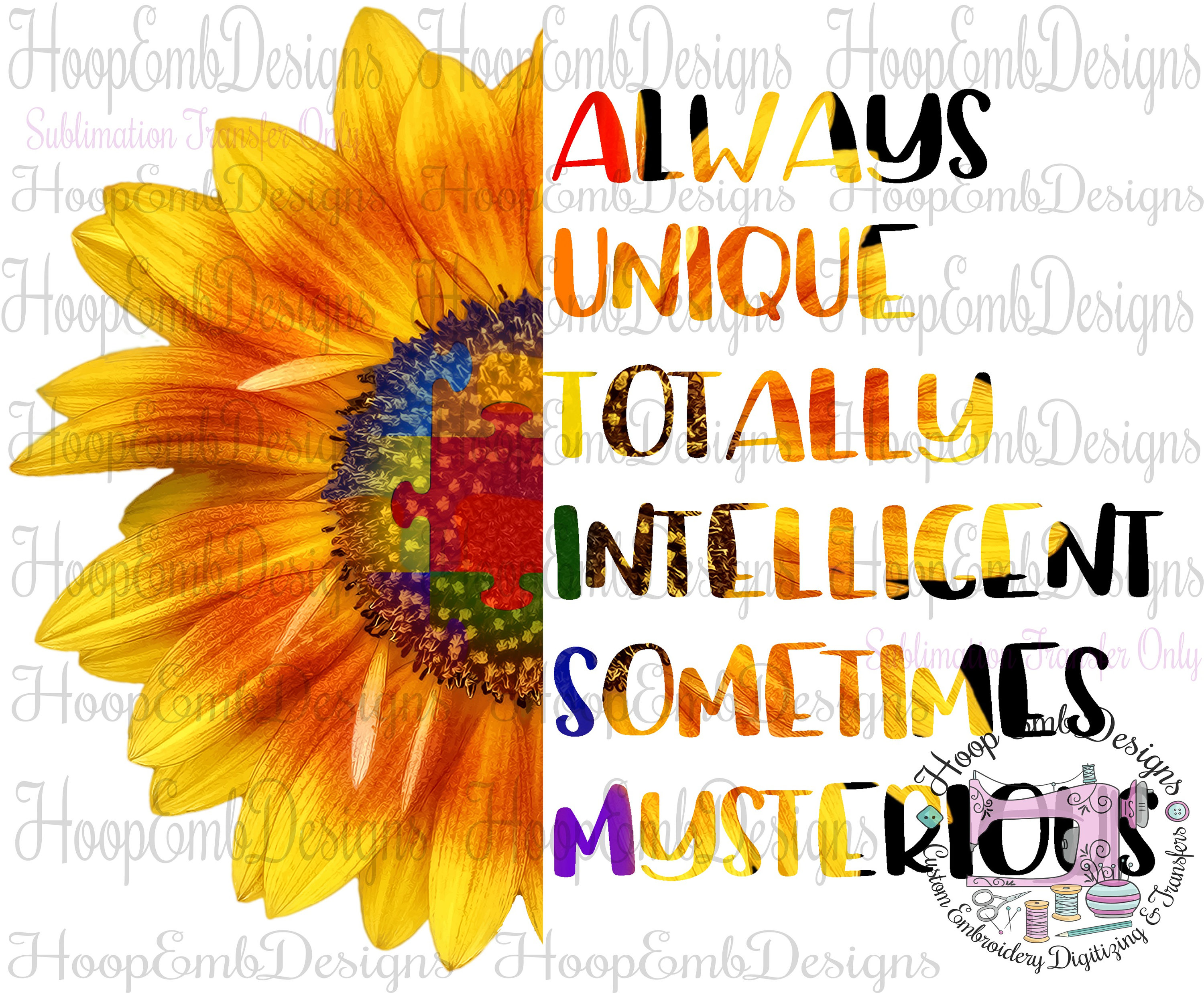 Autism Awareness Sunflower Ready to Press Sublimation Transfer Autistic ...