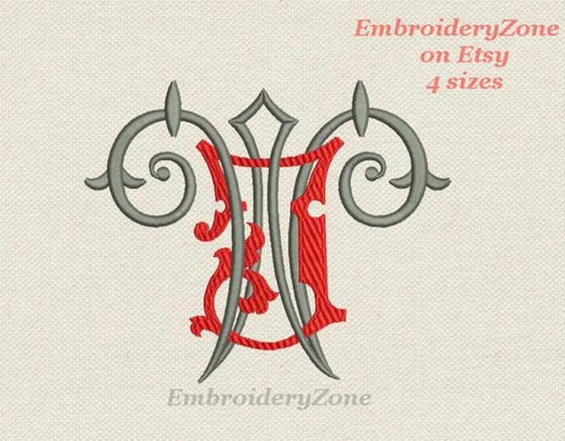 Double Wedding Monograms Font J & W Embroidery Design Two | Etsy
