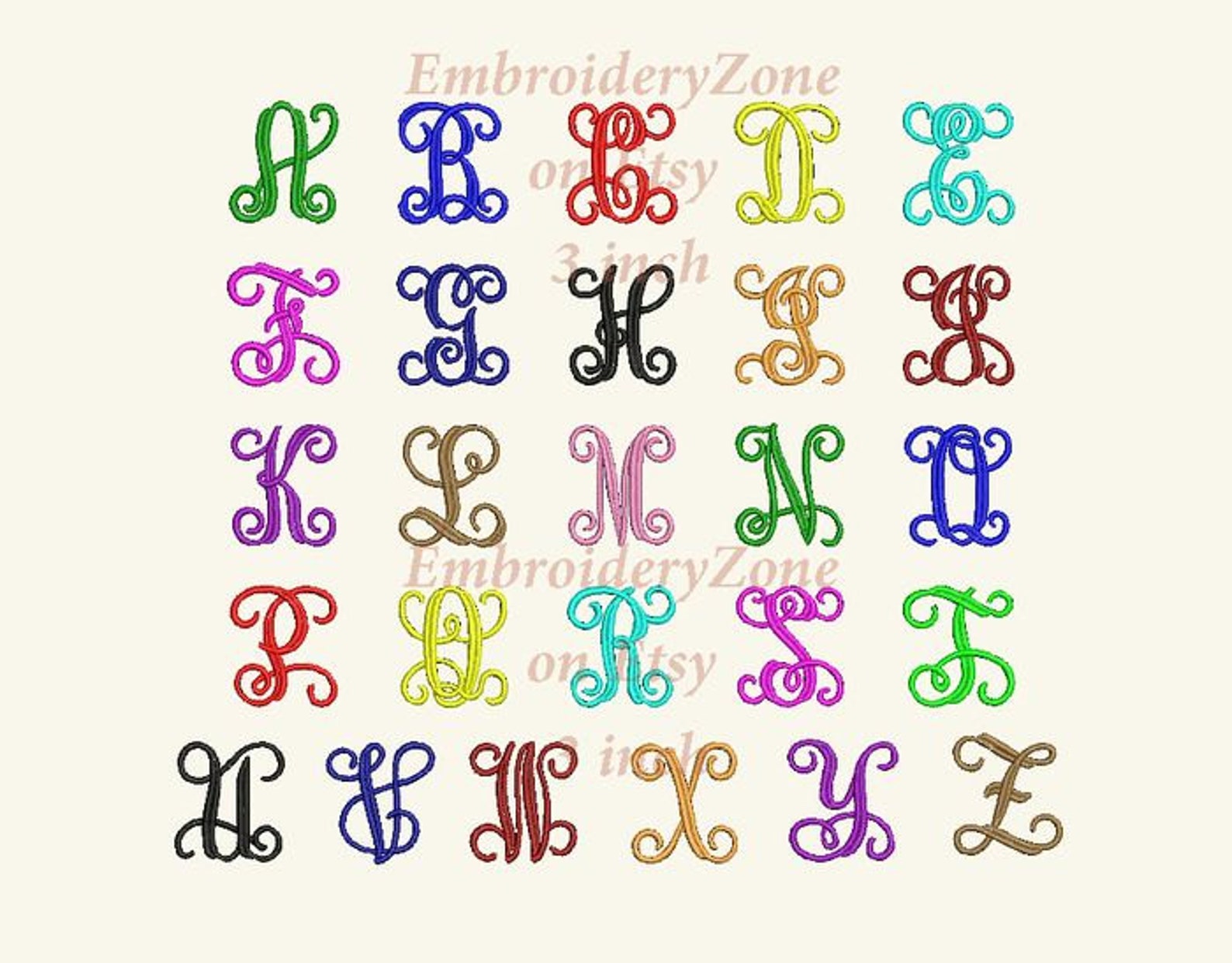Curly font machine embroidery design fancy alphabet font | Etsy