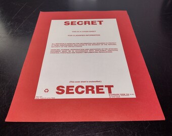 US Government Secret National Security Document Heavy Paper Cover Sheet ...