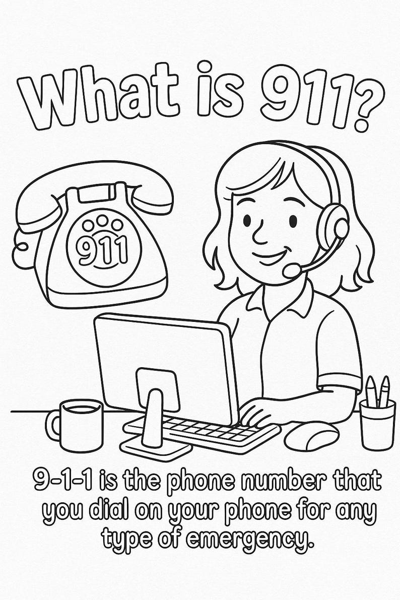 Call 911 Kids Safety Coloring Book - Etsy