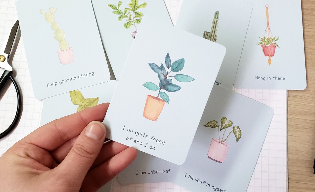 Planty Affirmation Cards - Set 8 Positive Plant Pun Small Cards ...
