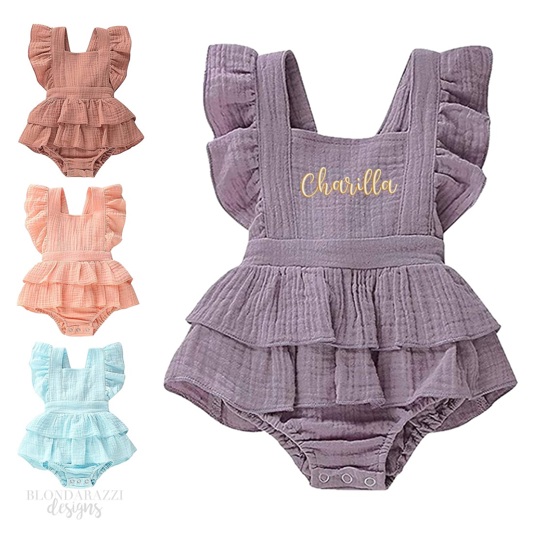 Personalized Baby Girl Ruffle Romper Outfit With Embroidered - Etsy