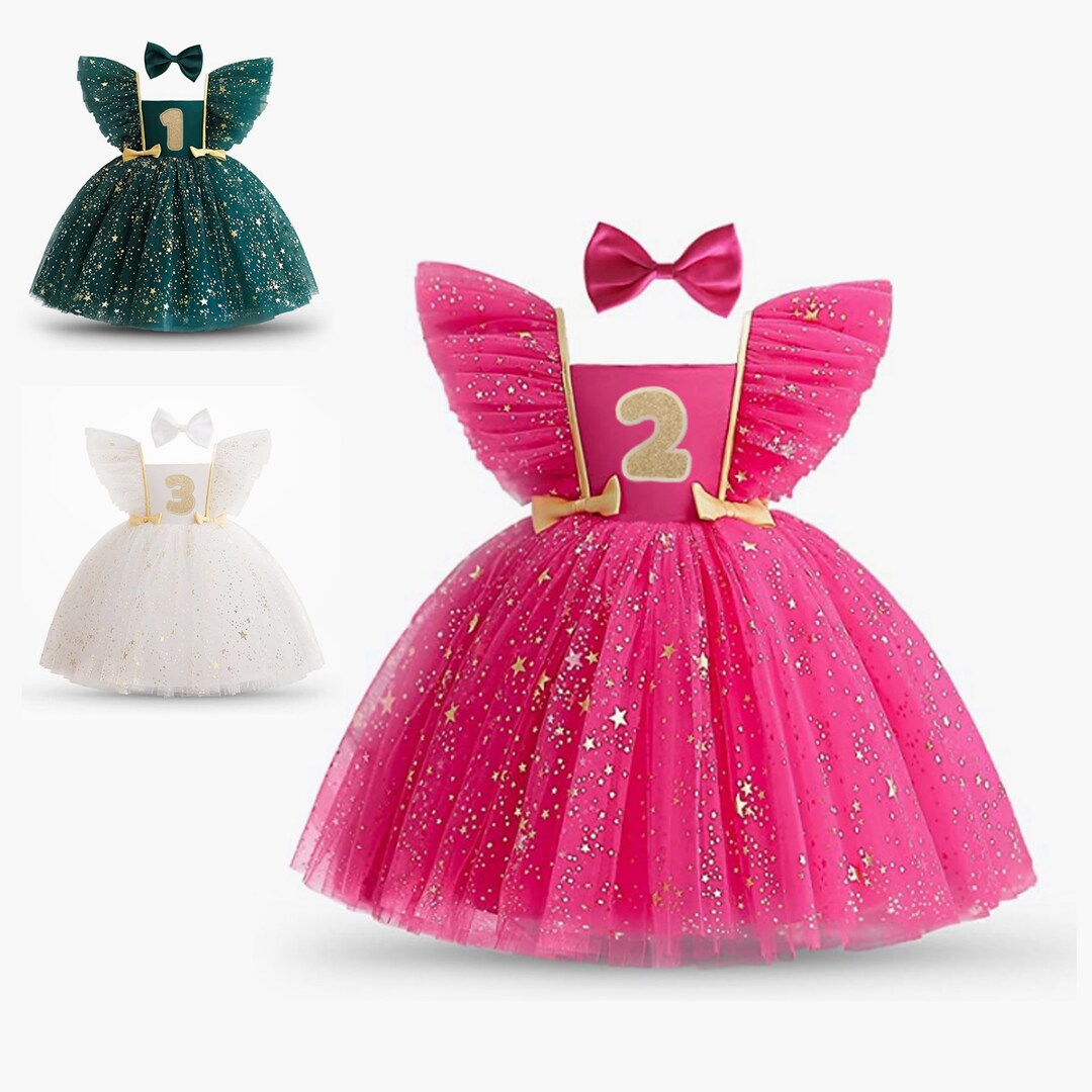 Birthday Dress for Girls - Sparkly Stars Tulle Dress for 1st 2nd 3rd ...