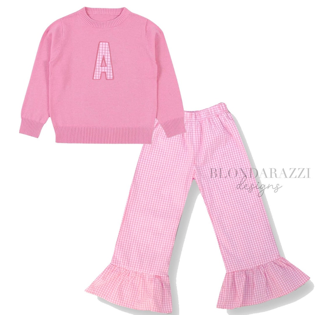 Girls Easter Outfit With Sweater and Matching Plaid Ruffle Pants ...