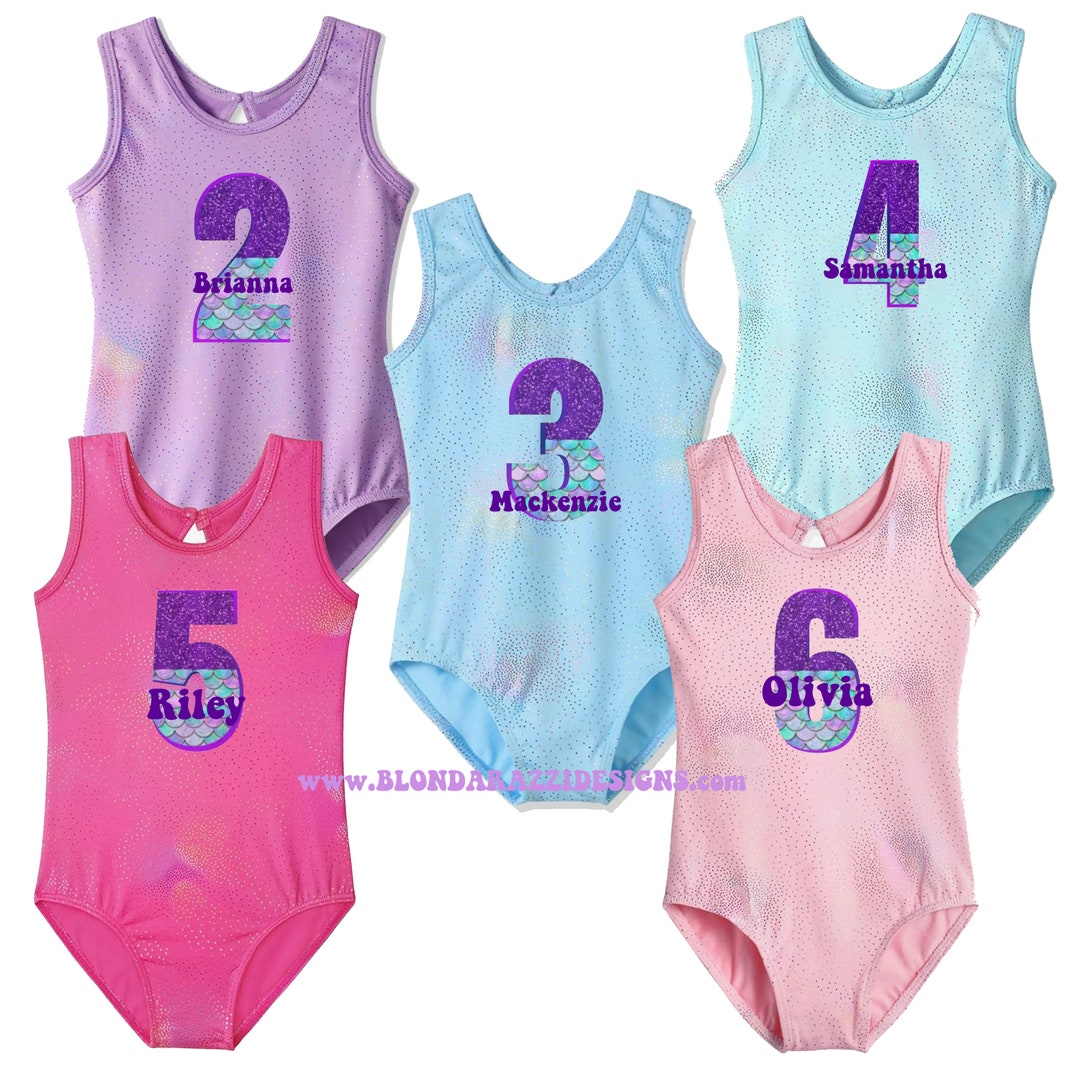 Girls Gymnastics Birthday Leotard With Mermaid Theme Age Numbers ...